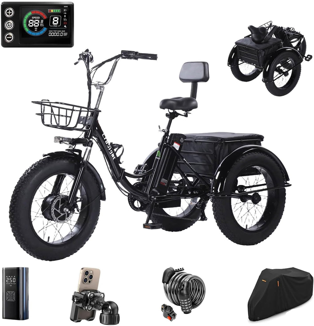 CroSight Electric Tricycle - 750W Fat Tire 3 Wheel E-Trike for Adults
